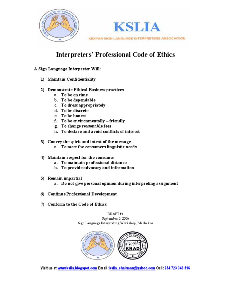 Interpreters' Code of Ethics - KSLIA | PDF