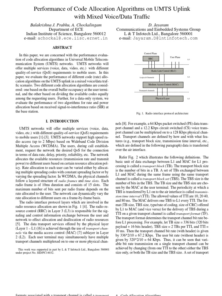 Performance Of Code Allocation Algorithms On Umts Uplink With Mixed Voicedata Traffic Pdf