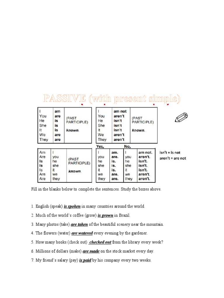 Homework Passive Voice, Present. | PDF