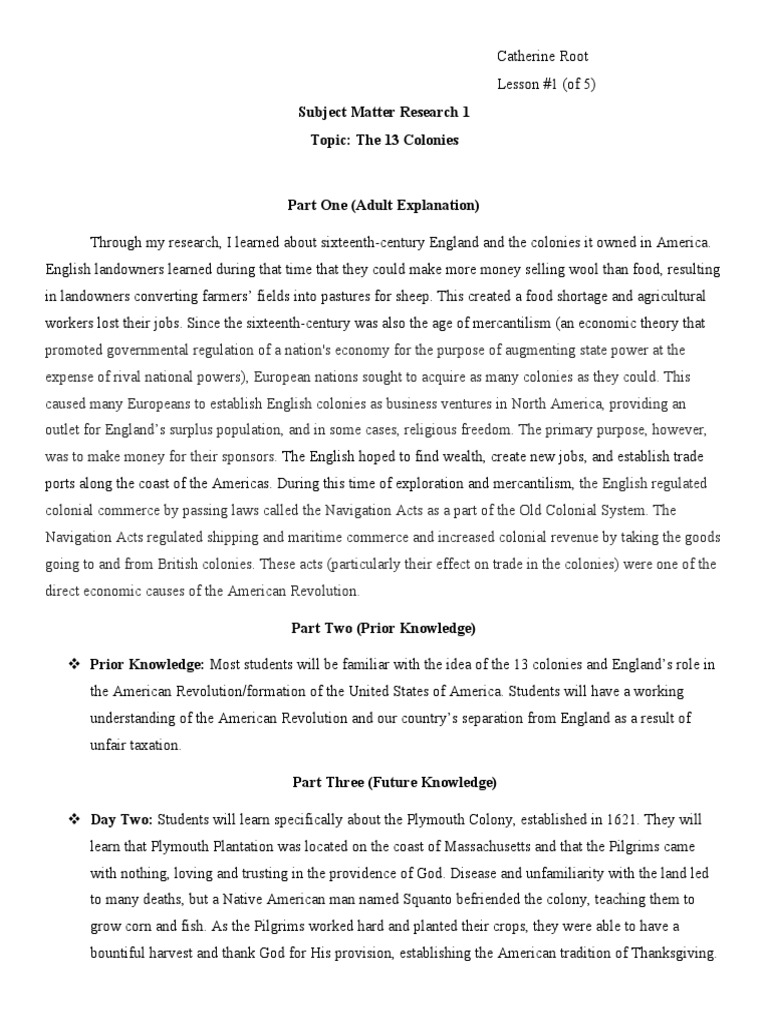 Lesson Plan 1 | PDF | Thirteen Colonies | Plymouth Colony