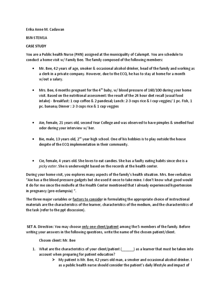 Case Study: Picky Eater. She Is Underweight Based On The Records at The Health Center | PDF ...