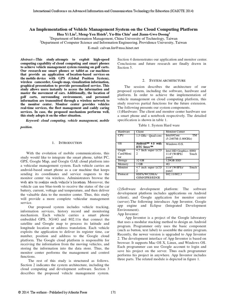 An Implementation of Vehicle Management System On The Cloud Computing ...