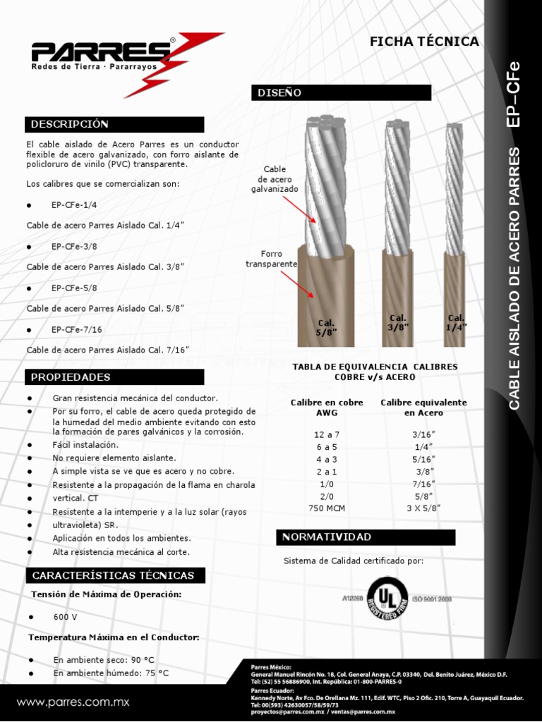 Cable Aislado de Acero Parres EP-CFe | PDF | Cobre | Acero