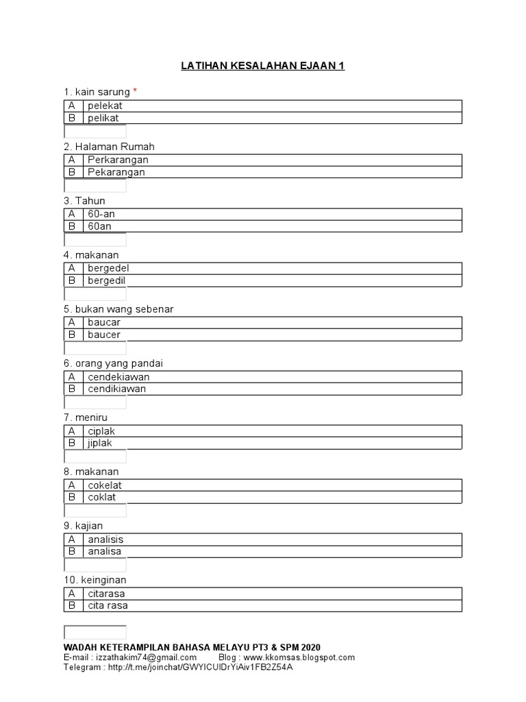 Latihan Kesalahan Ejaan 1 | PDF