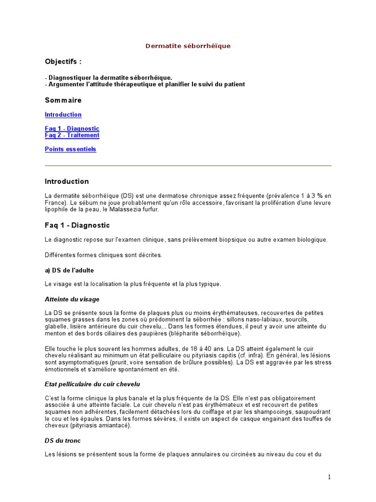 Dermatite séborrhéique : diagnostic et traitement | PDF | Maladies et ...
