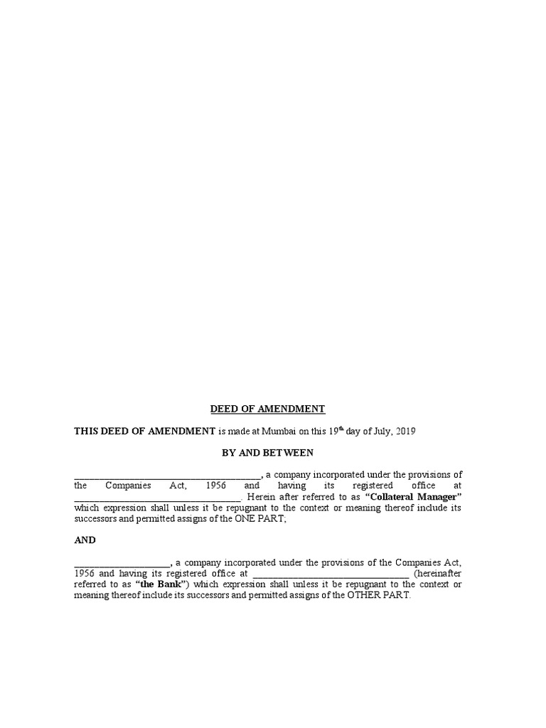 Deed of Amendment For Agreement | PDF | Fee | Loans