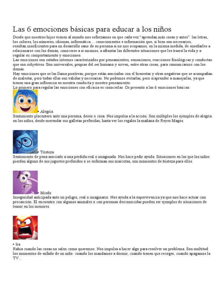 Las 6 Emociones Básicas para Educar A Los Niños | PDF | Las emociones | Ira