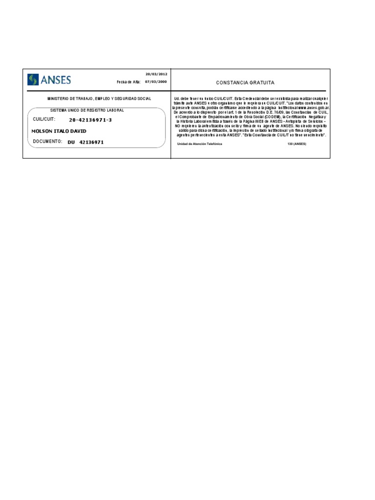 Constancia CUIL/CUIT: Guía y Requisitos | PDF