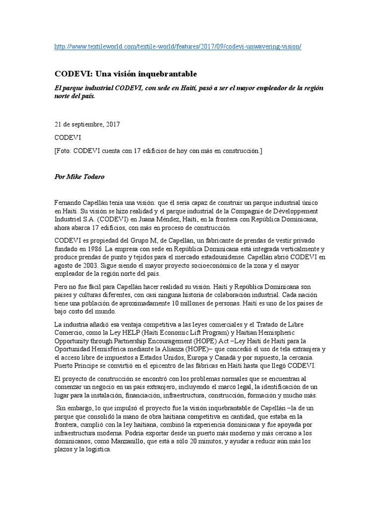 CODEVI: Parque Industrial en Haití | PDF | Haití | República Dominicana