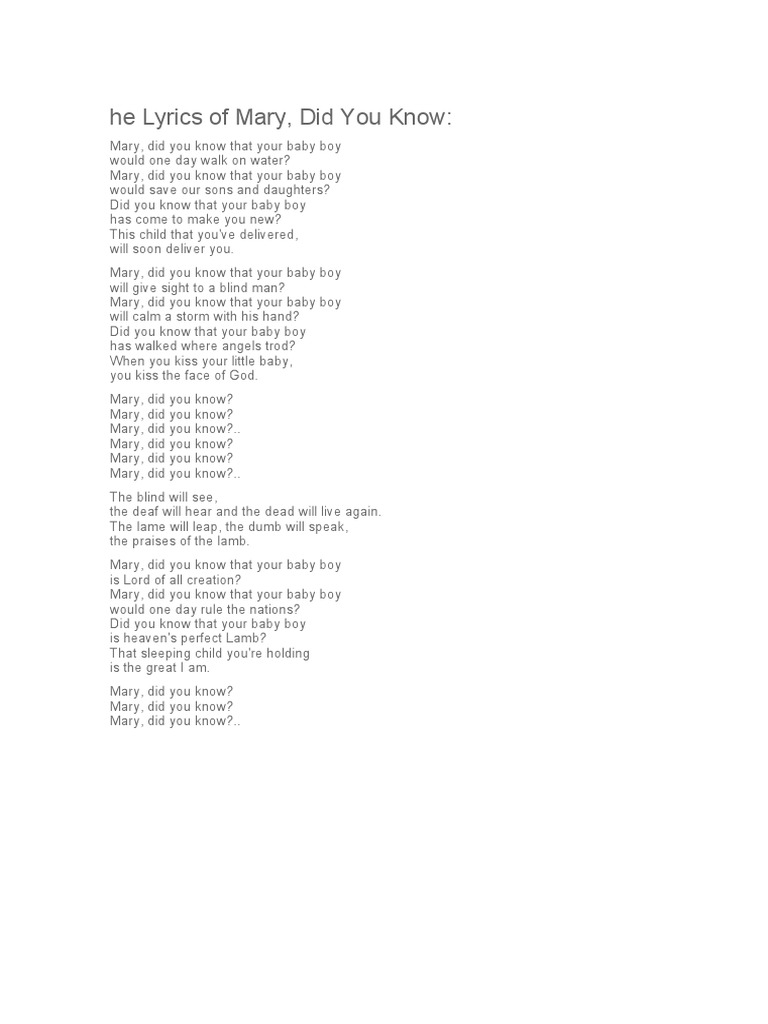 Lyrics of Mary, Did You Know Song Explained | PDF