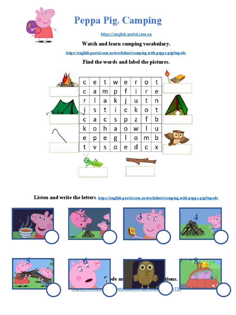 Peppa Pig Camping Vocabulary Worksheet | PDF | Language Arts & Discipline