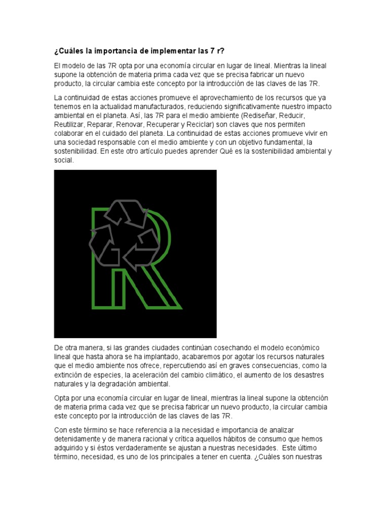 Cuáles La Importancia de Implementar Las 7 R | PDF | El plastico | Sustentabilidad