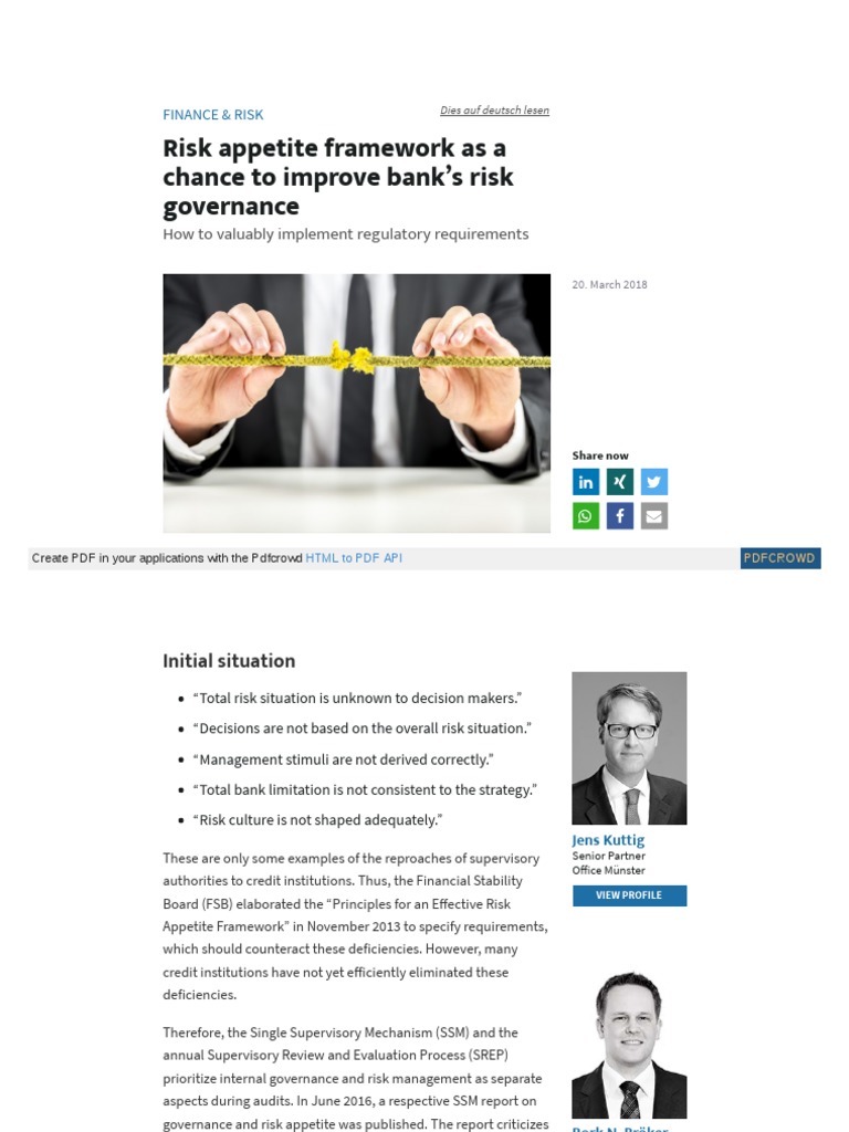 Implementing an Effective Risk Appetite Framework to Improve a Bank's ...