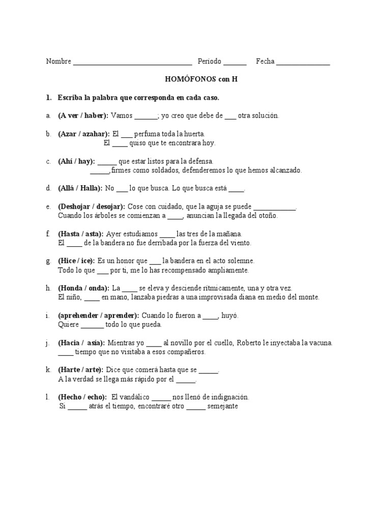 Homofonos Con H | PDF