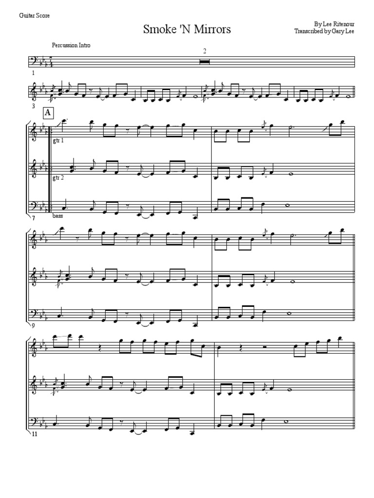 Smoke 'N Mirrors: by Lee Ritenour Transcribed by Gary Lee Guitar Score ...