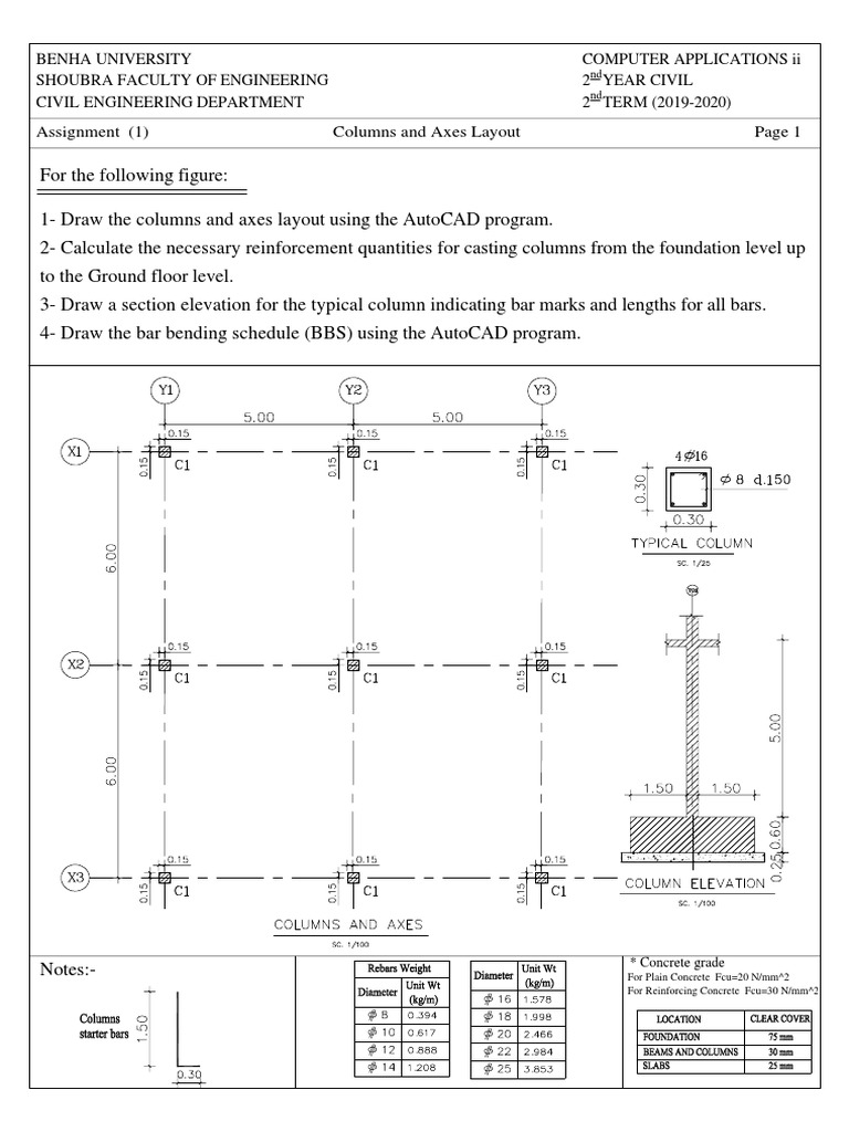 Columns and Axes Layout Assignment | PDF | Beam (Structure ...