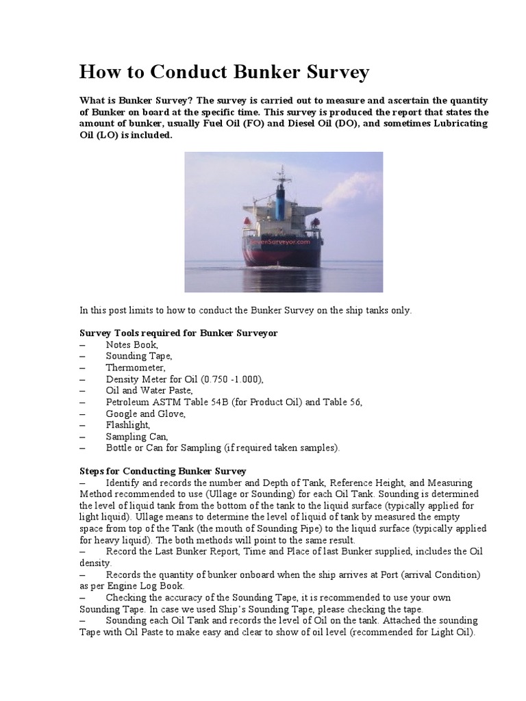Bunker Survey Procedure and Tools | PDF | Fuel Oil | Surveying