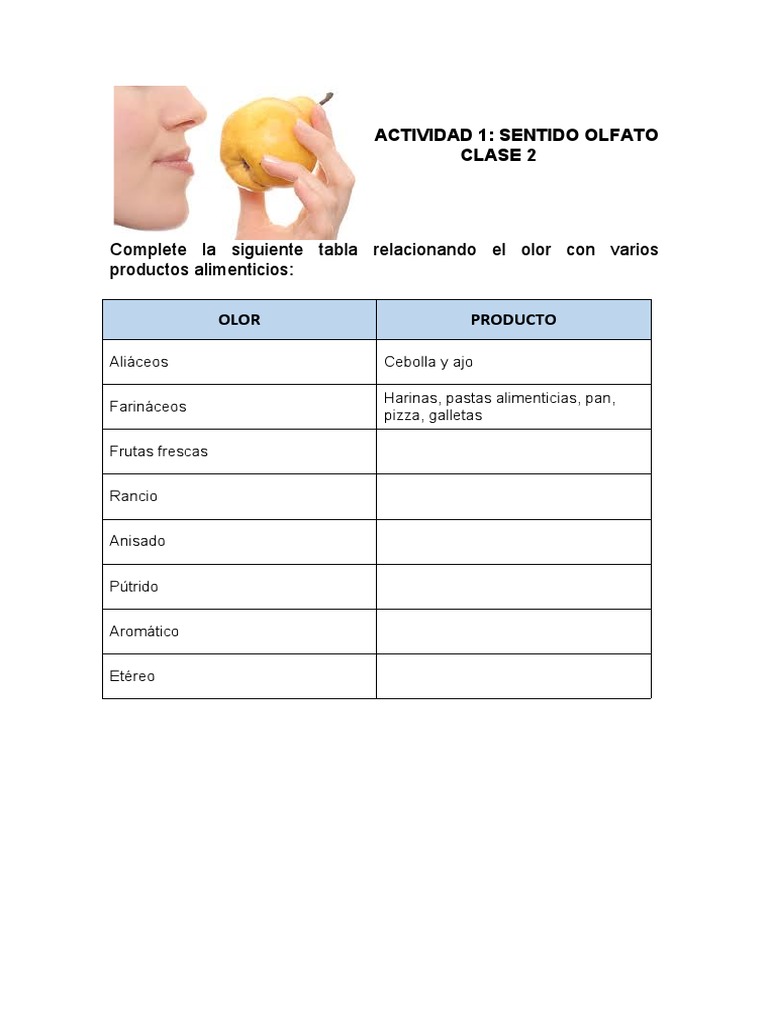 Actividad de Sentido de Olfato Clase 2 | PDF