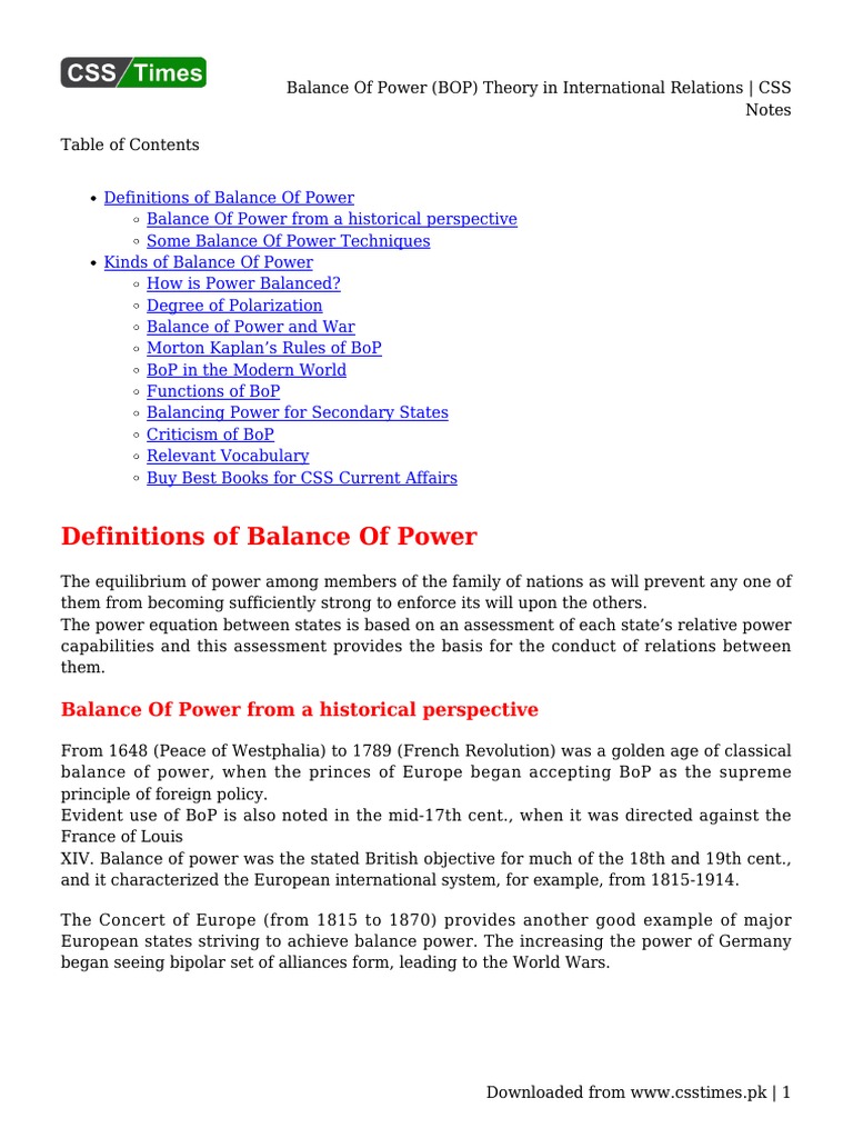 Balance of Power Theory Overview | PDF | Superpowers | Warsaw Pact