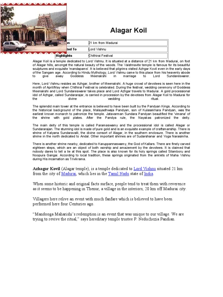 Alagar Koil: Azhagar Kovil (Alagar Temple), Is A Temple Dedicated To ...