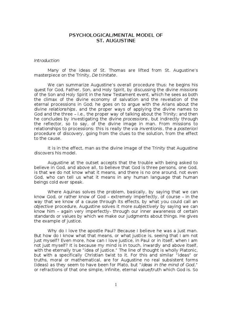 Augustine's Mental Model of the Trinity | PDF | Philosophy Of Self ...