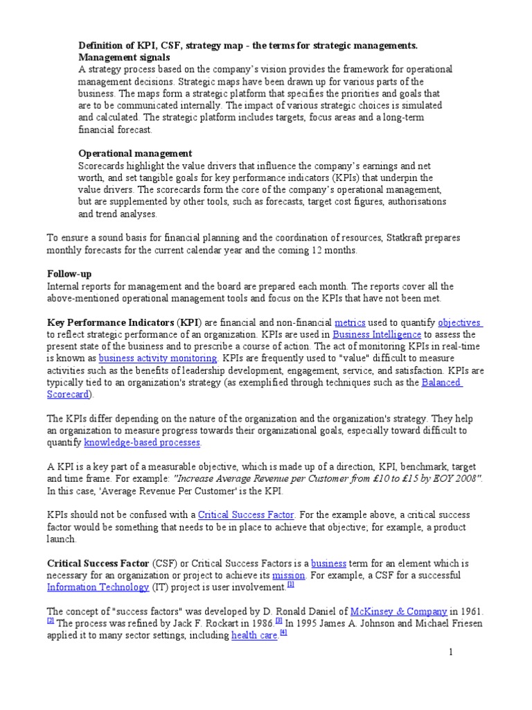 Management Signals KPI CSF | PDF | Strategic Management | Performance ...