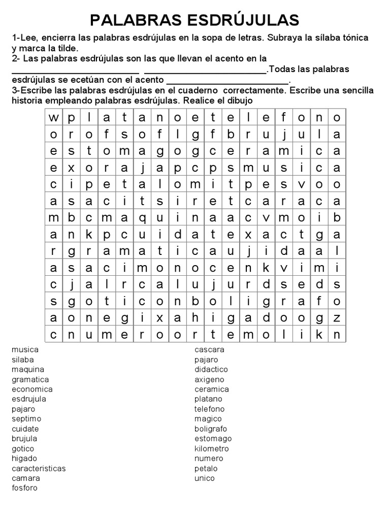 Actividades con Palabras Esdrújulas | PDF