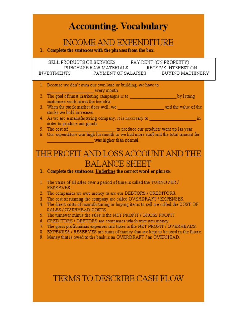 Accounting. Vocabulary: Income and Expenditure | PDF | Expense | Gross ...