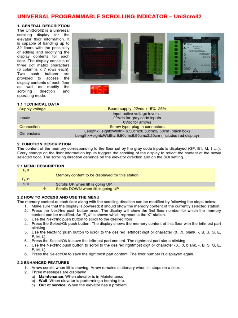 UNIVERSAL PROGRAMMABLE SCROLLING INDICATOR - UniScroll2 PDF | PDF ...