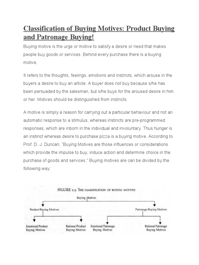 Classification of Buying Motives | PDF | Motivation | Motivational