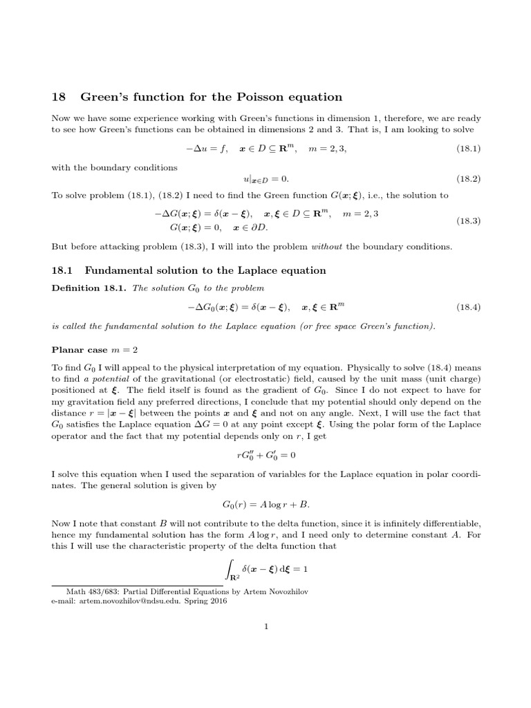 18 Green's Function For The Poisson Equation | PDF | Green's Function ...