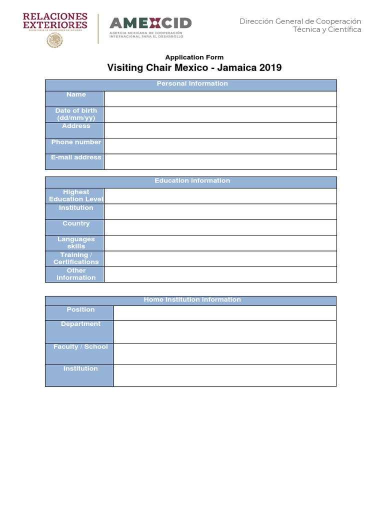 Visiting Chair Mexico - Jamaica 2019: Application Form | PDF