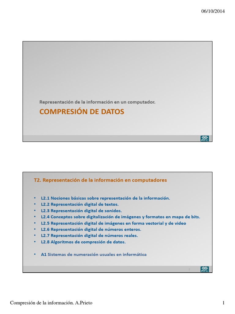 Compresión de Datos: Métodos y Algoritmos | PDF | Datos de computadora ...