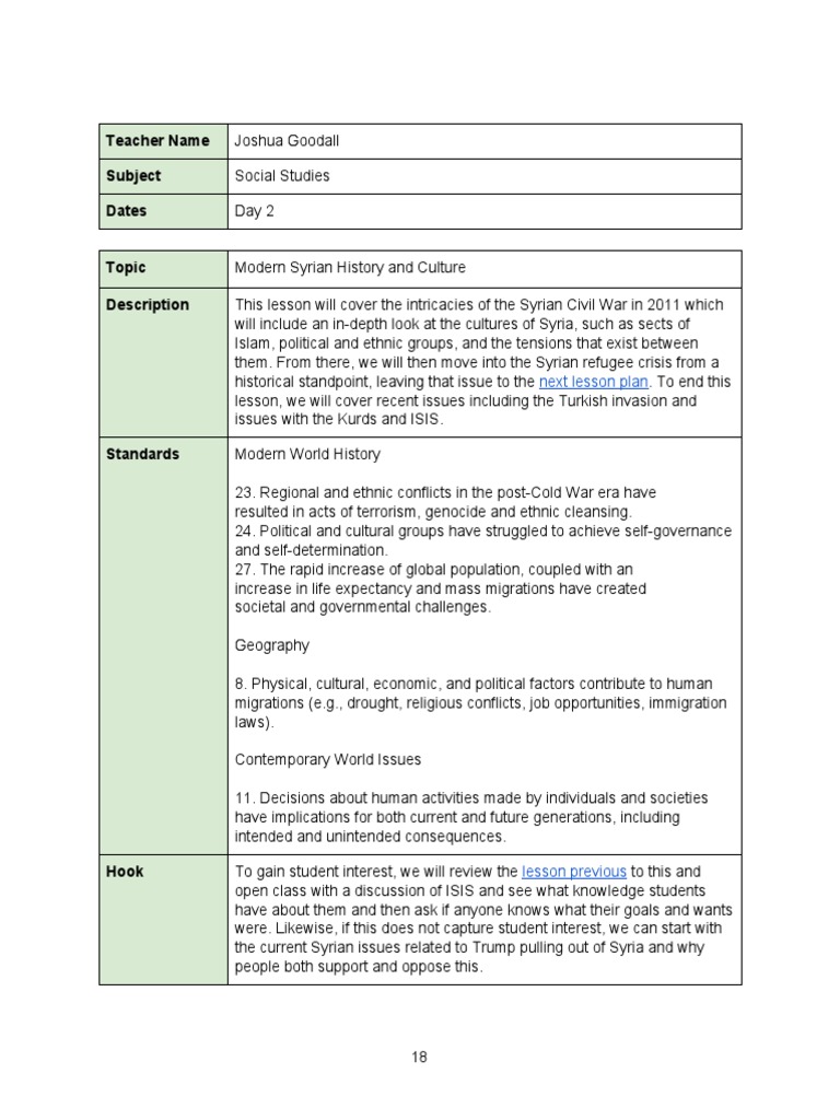 Teacher Name Subject Dates: Next Lesson Plan | PDF | Syria | Syrian ...