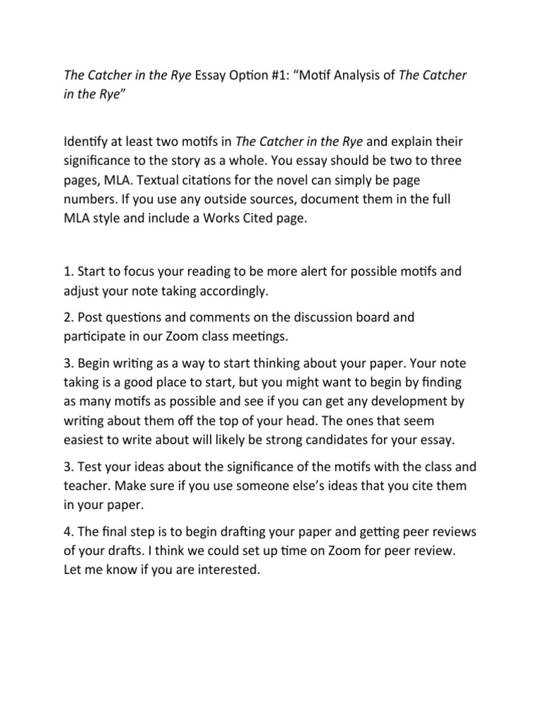 The Catcher in The Rye Essay Option #1: "Motif Analysis of The Catcher ...