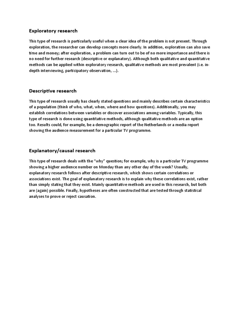 Exploratory, Descriptive, Explanatory Research | PDF