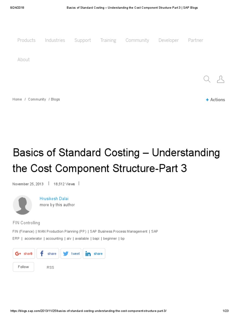 Standard Costing: Cost Component Basics | PDF | Cost | Cost Of Goods Sold