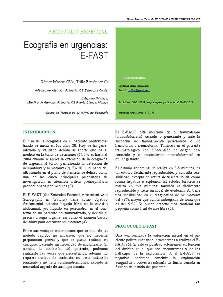 v20n1 AE Efast | PDF | Abdomen | Ultrasonido médico