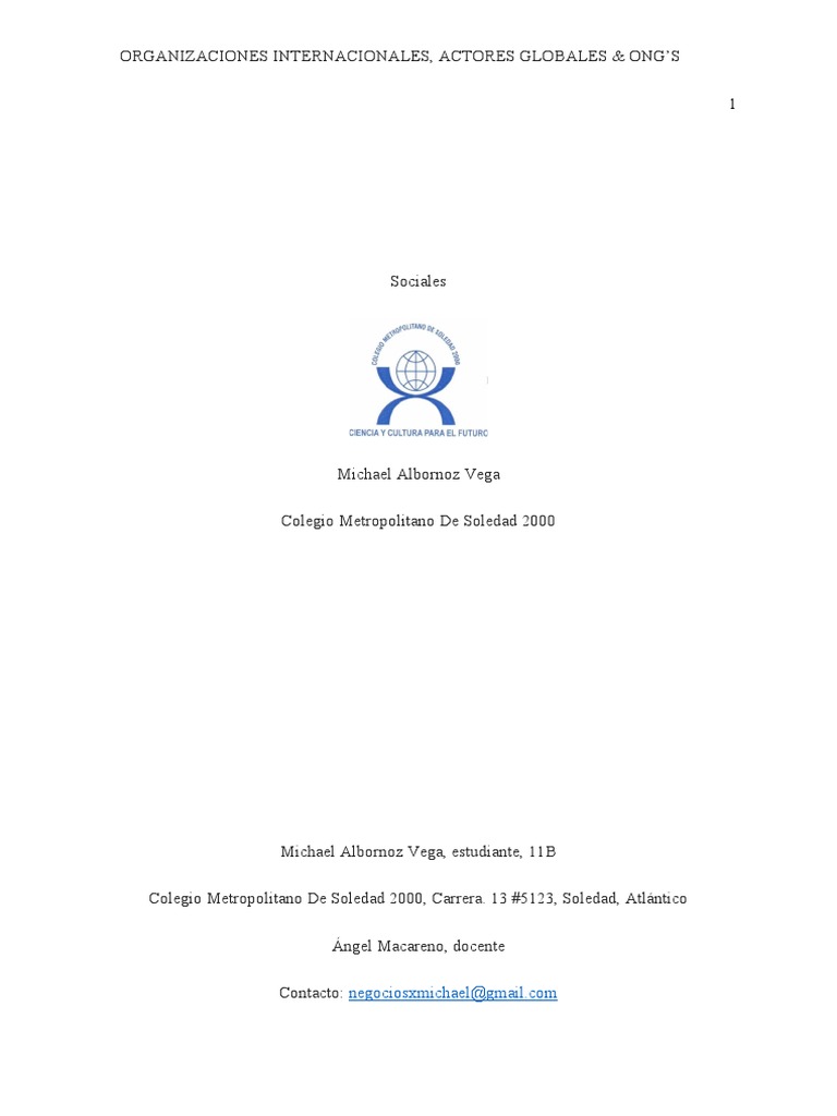 Taller - Sociales - Michael Albornoz | PDF | Naciones Unidas ...