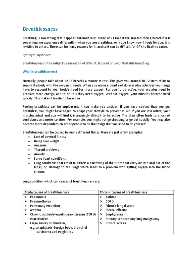 Understanding Breathlessness Causes & Effects | PDF | Chronic ...