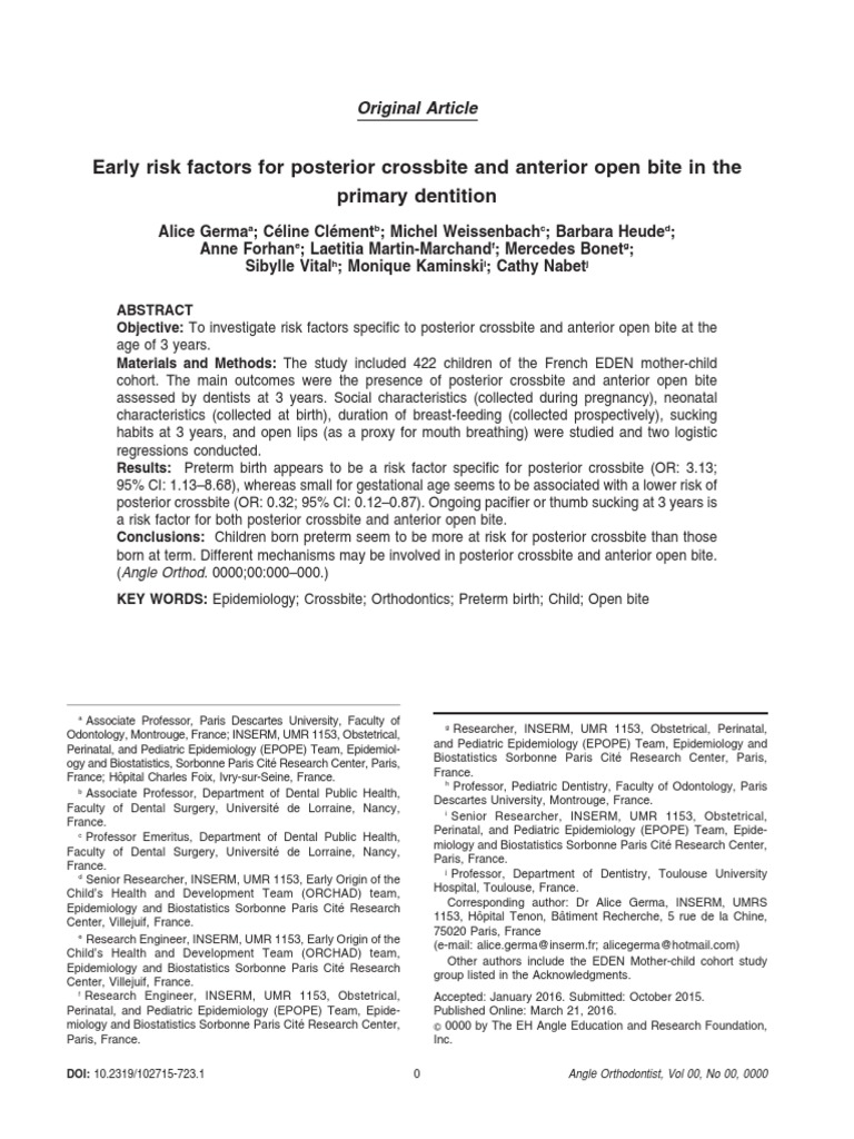 Early Risk Factors for Posterior Crossbite and Anterior Open Bite ...