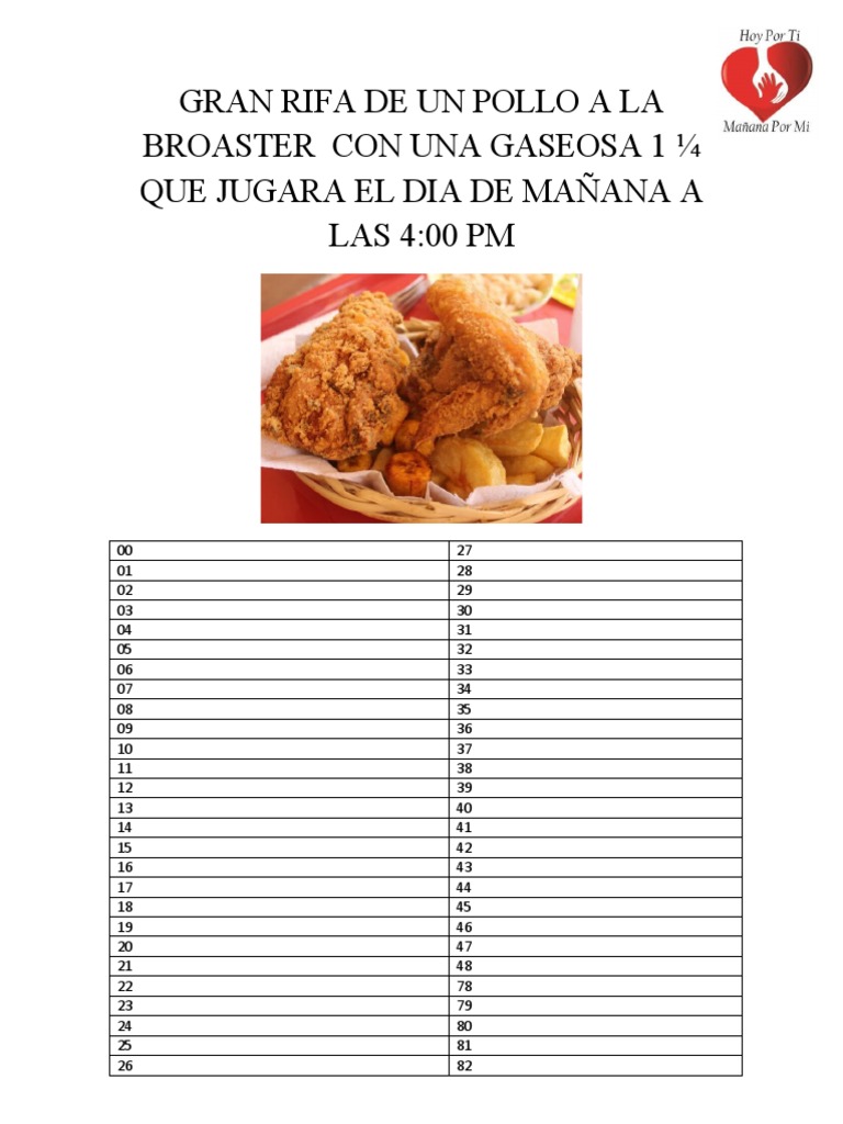 Gran Rifa de Un Pollo A La Broaster Con Una Gaseosa 1 | PDF
