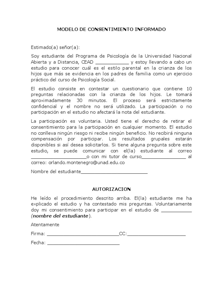 Modelo de Consentimiento Informado | PDF