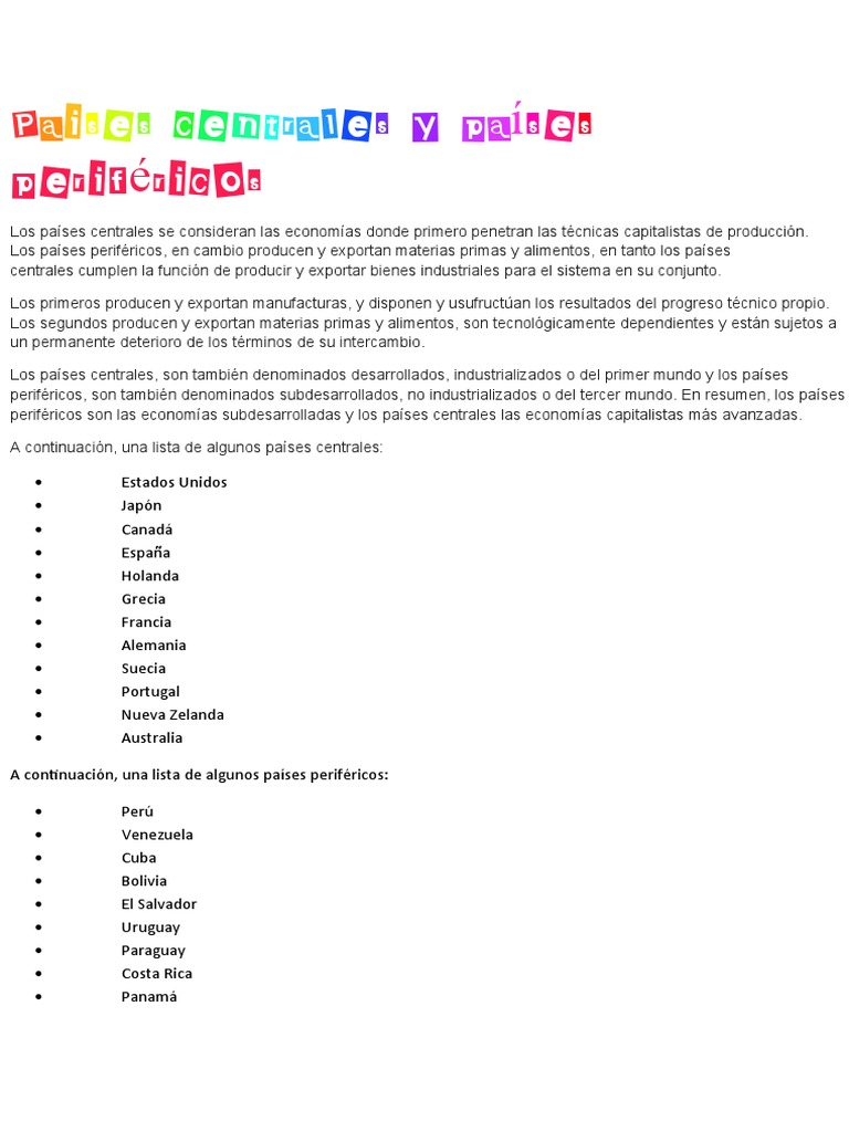 Paises Centrales y Países Periféricos | PDF | Globalización | Teoría