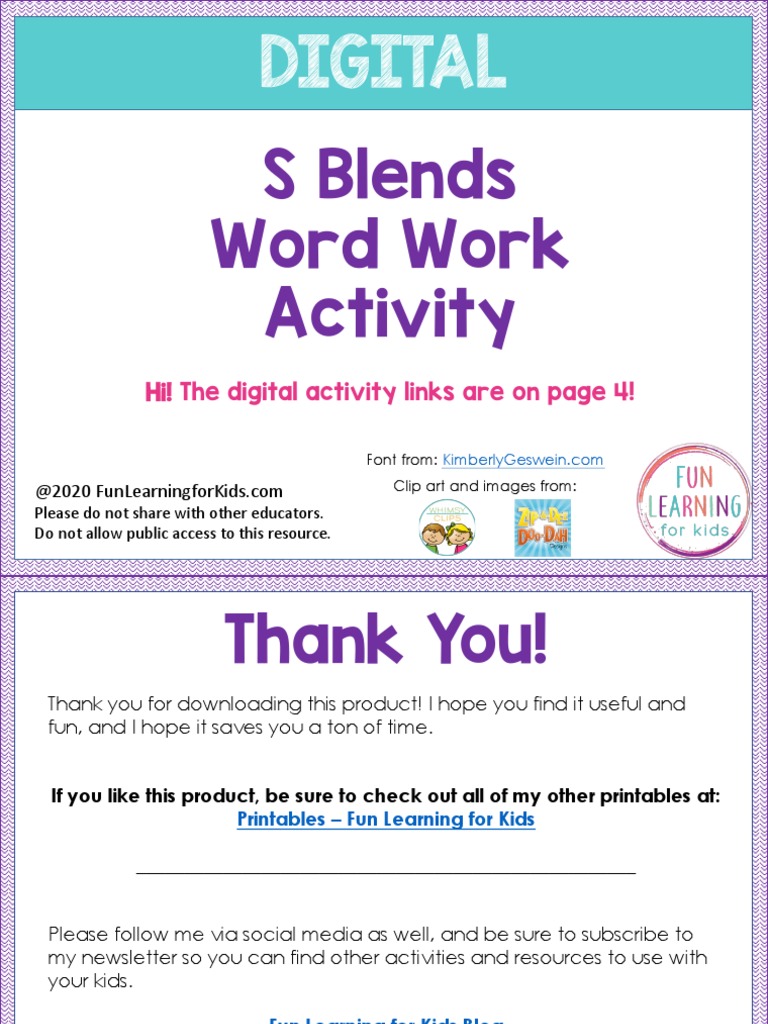 S Blends Word Work Activity: Digital | PDF | Media Technology | Computing