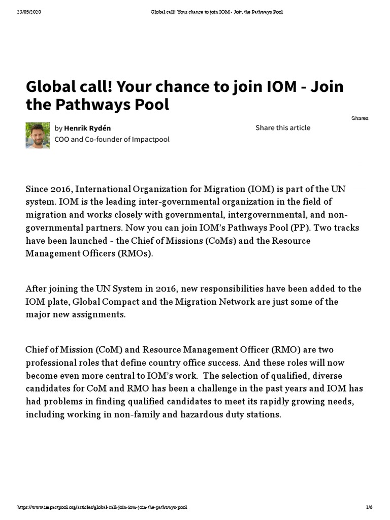 Global Call! Your Chance To Join IOM - Join The Pathways Pool PDF | PDF ...
