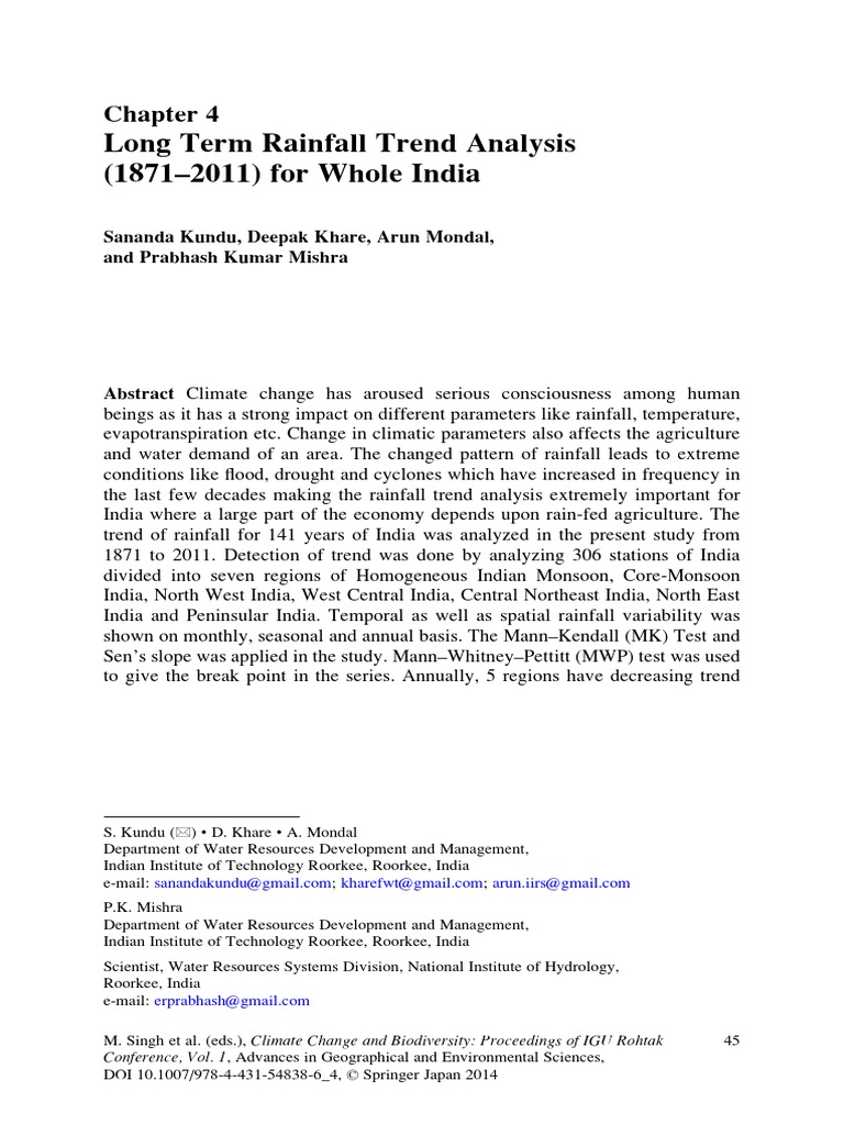 32 Long Term Rainfall Trend Analysis (1871-2011) For Whole India | PDF ...