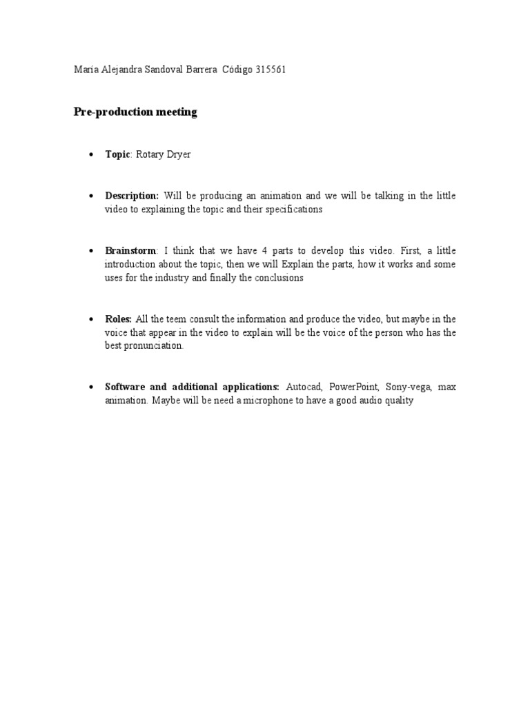 Pre-Production Meeting | PDF