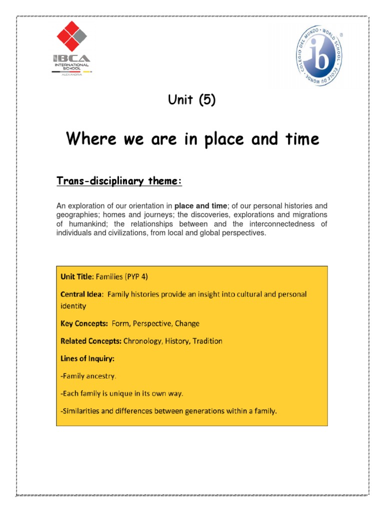 Where We Are in Place and Time: Unit | PDF | Grandparent | Family