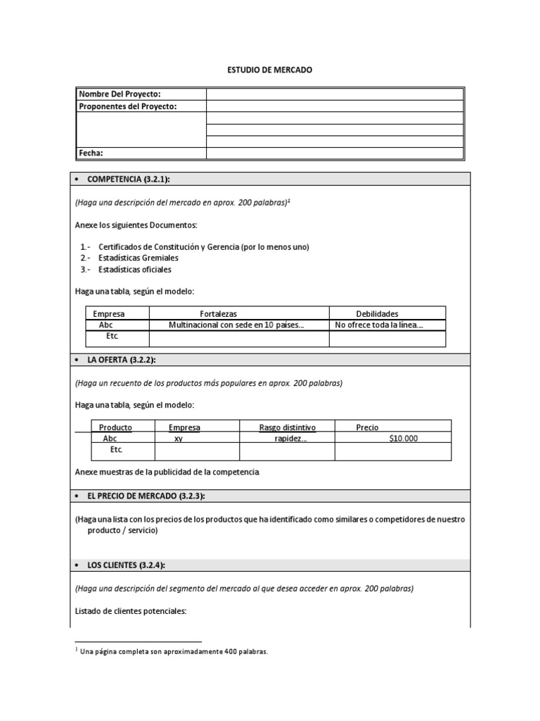 Plantilla Para Estudio De Mercado Pdf Mercado Economía Publicidad